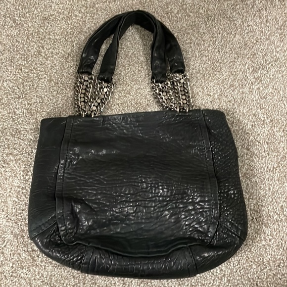 Jimmy Choo | Bags | Jimmy Choo Black Pebbled Leather And Silver Chain ...